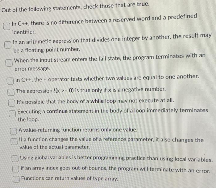 Solved Out of the following statements, check those that are | Chegg.com