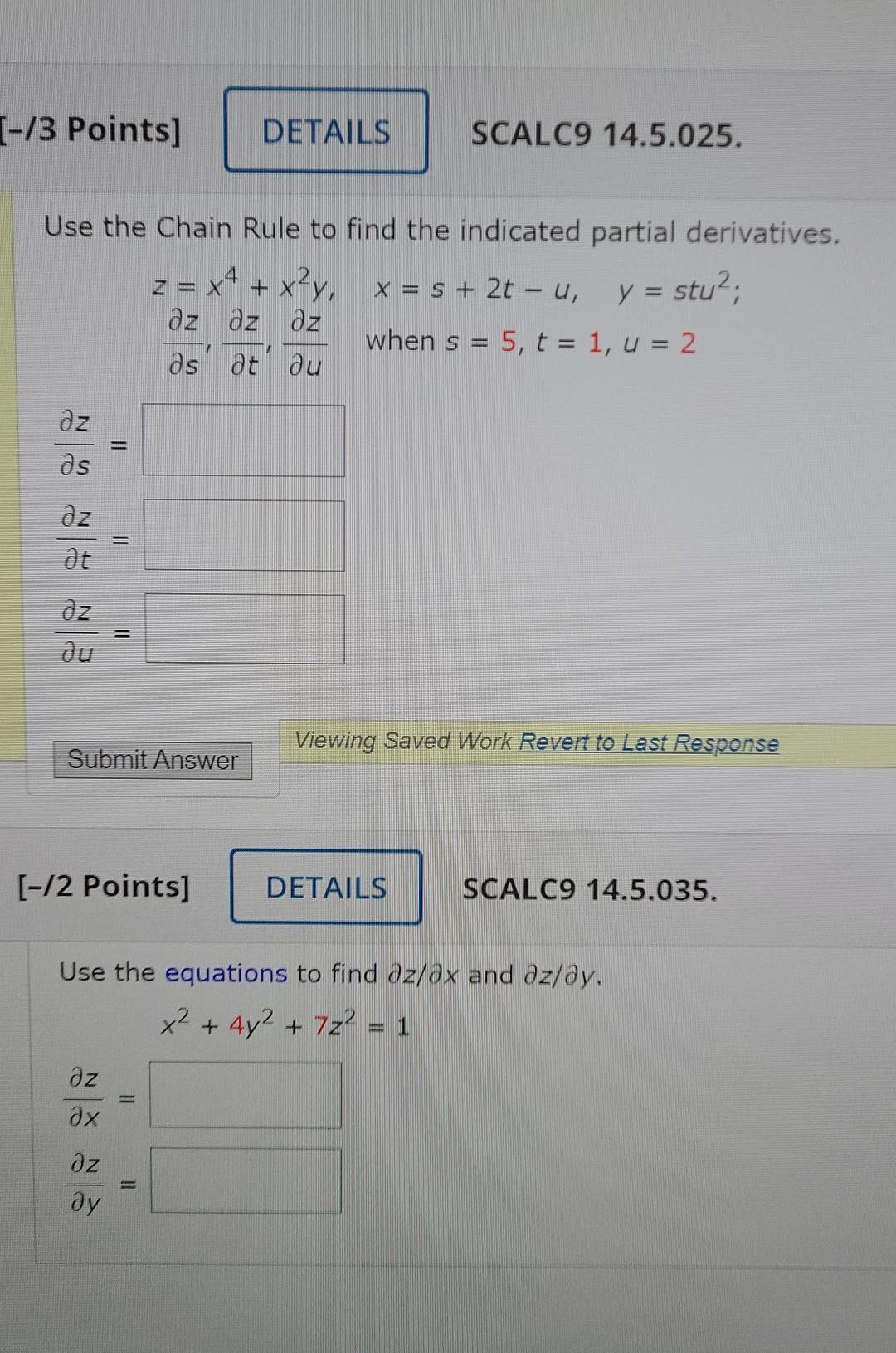 Solved 1-73 Points] DETAILS SCALC9 14.5.025. Use the Chain | Chegg.com