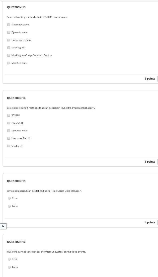 Solved QUESTION 13 Select all routing methods that HEC-HMS | Chegg.com