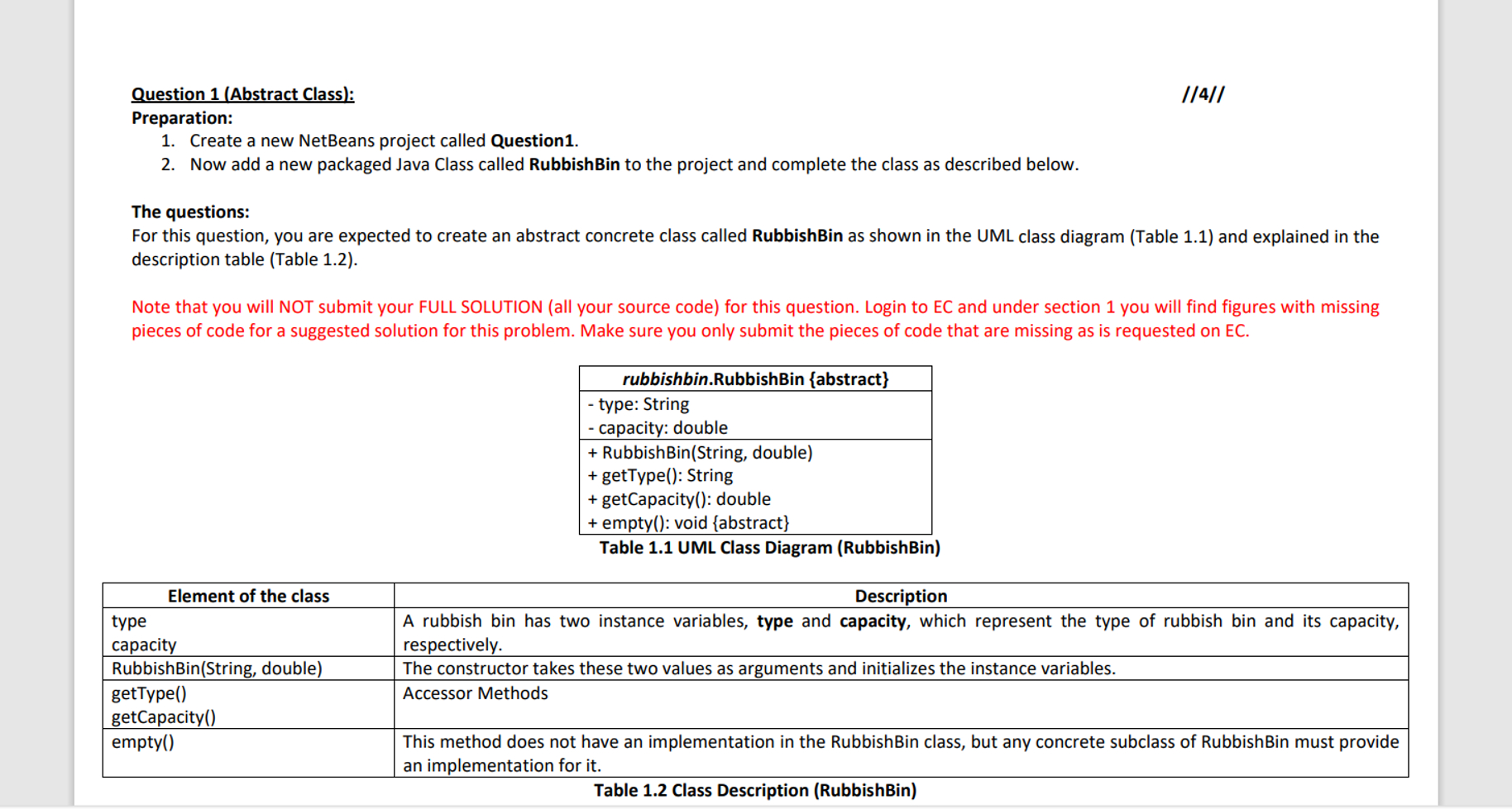 Solved Question 1 (Abstract Class):Preparation:Create a new | Chegg.com