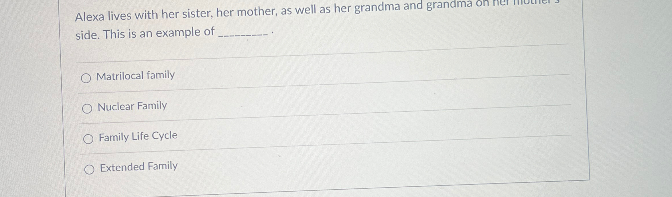 Solved Alexa lives with her sister, her mother, as well as | Chegg.com