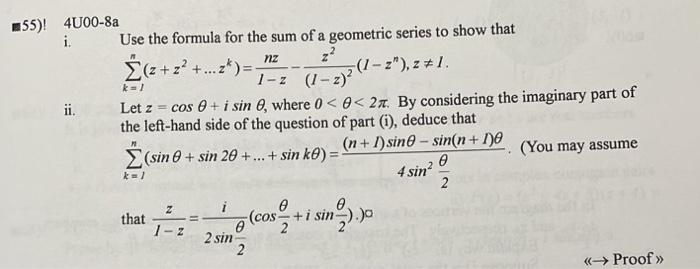 Solved 4U00−8a i. Use the formula for the sum of a geometric | Chegg.com