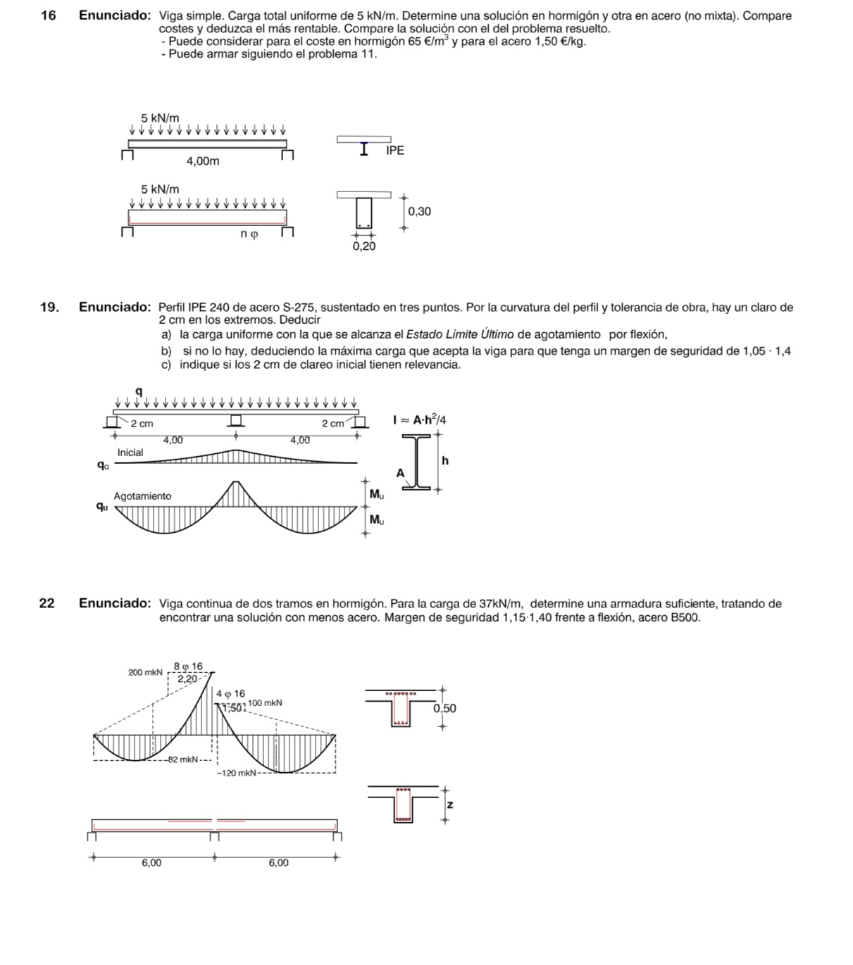 16 ﻿Enunciado: Viga simple. Carga total uniforme de | Chegg.com