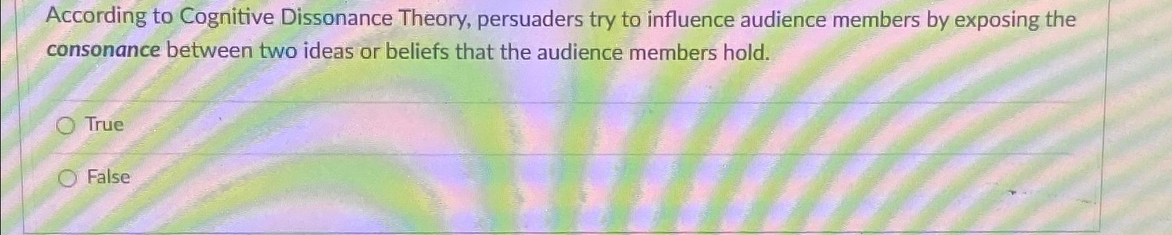 Solved According to Cognitive Dissonance Theory, persuaders | Chegg.com