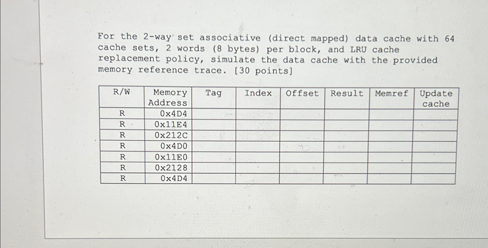 Solved Please fill out the table below For the 2-way set | Chegg.com