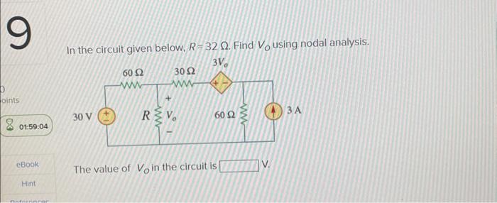 Solved In the circuit given below, R=32Ω. Find VO using | Chegg.com