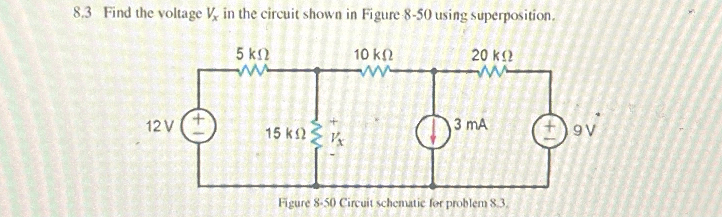 Solved 8.3 ﻿Find the voltage Vx ﻿in the circuit shown in | Chegg.com