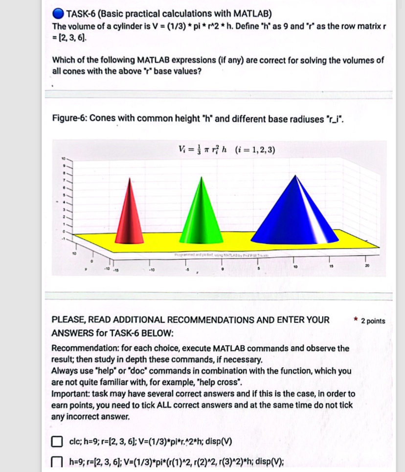 Solved TASK-6 (Basic practical calculations with MATLAB)The | Chegg.com