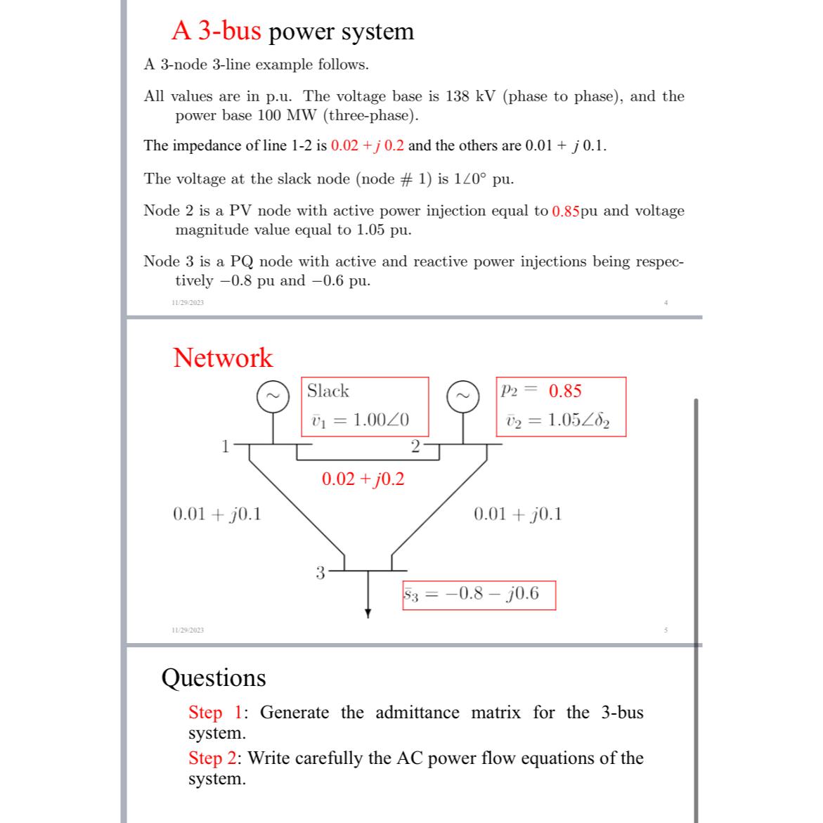 Solved A 3-bus power systemA 3-node 3-line example | Chegg.com