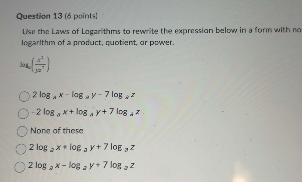 Solved Question 13 (6 ﻿points)Use the Laws of Logarithms to | Chegg.com
