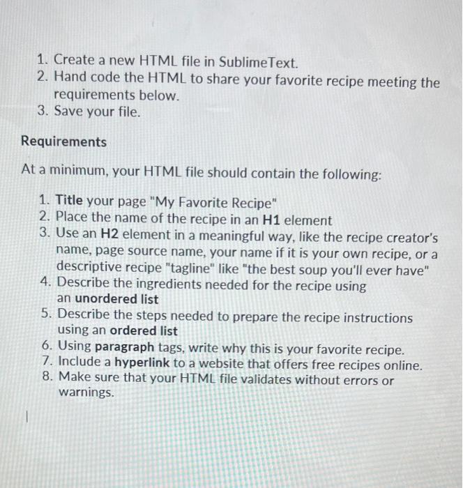 Solved 1. Create a new HTML file in SublimeText. 2. Hand | Chegg.com