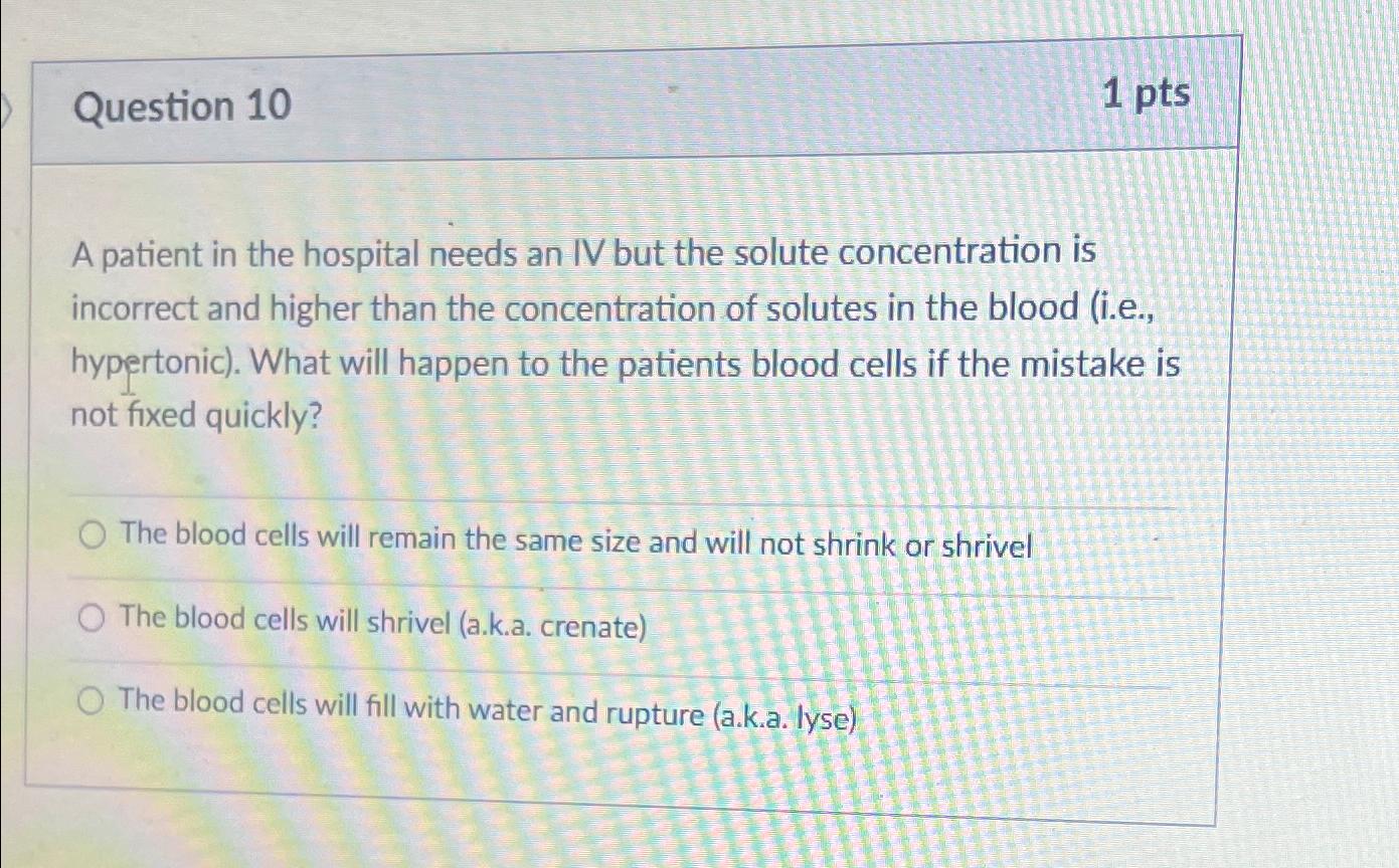 Solved Question 101 ﻿ptsA patient in the hospital needs an | Chegg.com