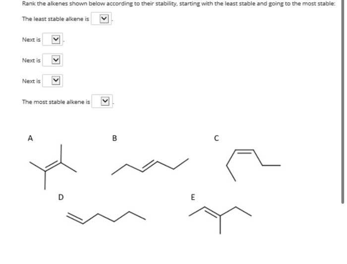 Solved Rank the alkenes shown below according to their | Chegg.com