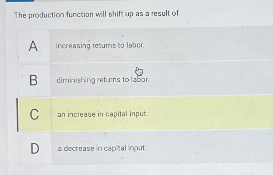 Solved The production function will shift up as a result ofA | Chegg.com