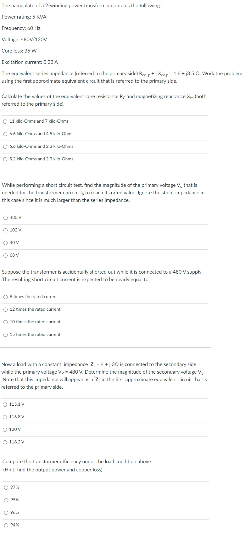 Solved The nameplate of a 2-winding power transformer | Chegg.com