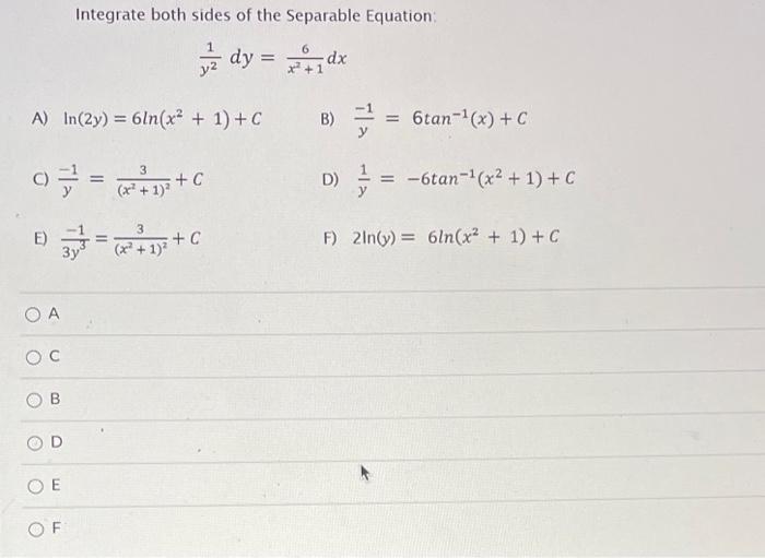 Solved Integrate both sides of the Separable Equation: | Chegg.com