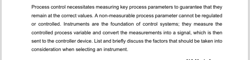 Solved Process control necessitates measuring key process | Chegg.com