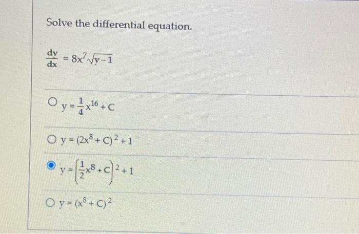 Solved Solve the differential equation. dy 8x? Vy-1 dx Oy - | Chegg.com