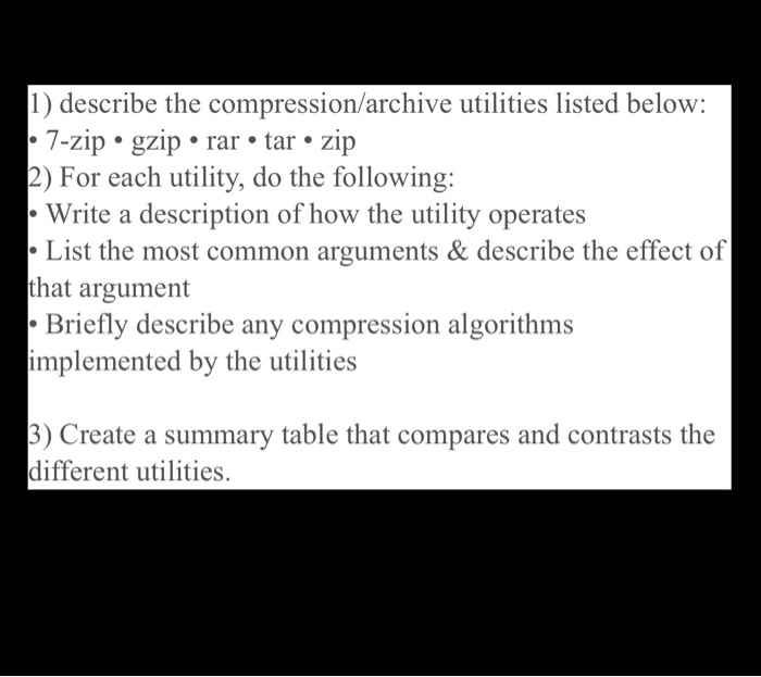 1) describe the compression/archive utilities listed | Chegg.com