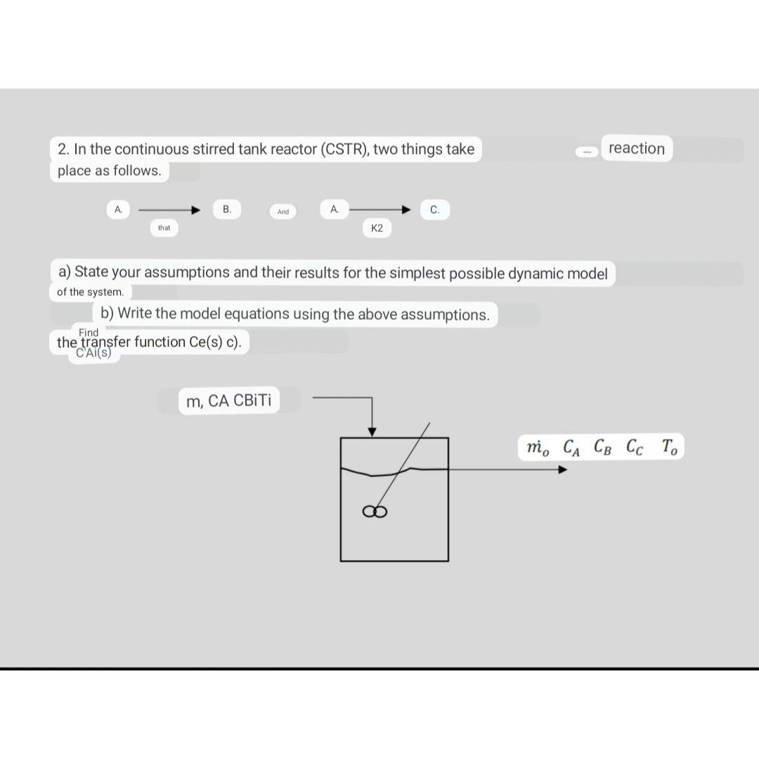 Solved In the continuous stirred tank reactor (CSTR), ﻿two | Chegg.com