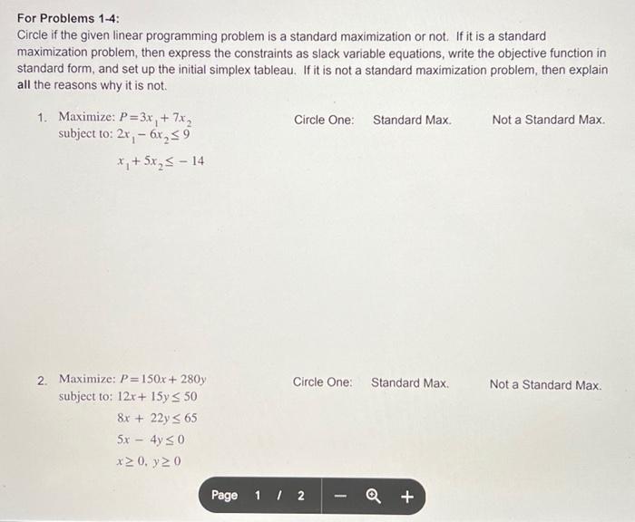 Solved For Problems 1-4: Circle if the given linear | Chegg.com