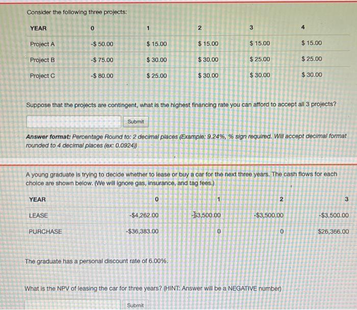 Solved Consider the following three projects: Suppose that | Chegg.com