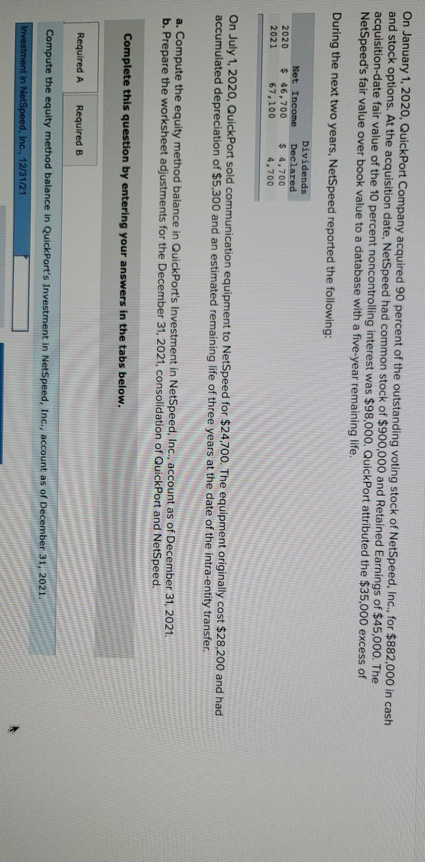 Solved On January 1, 2020, QuickPort Company acquired 90 | Chegg.com