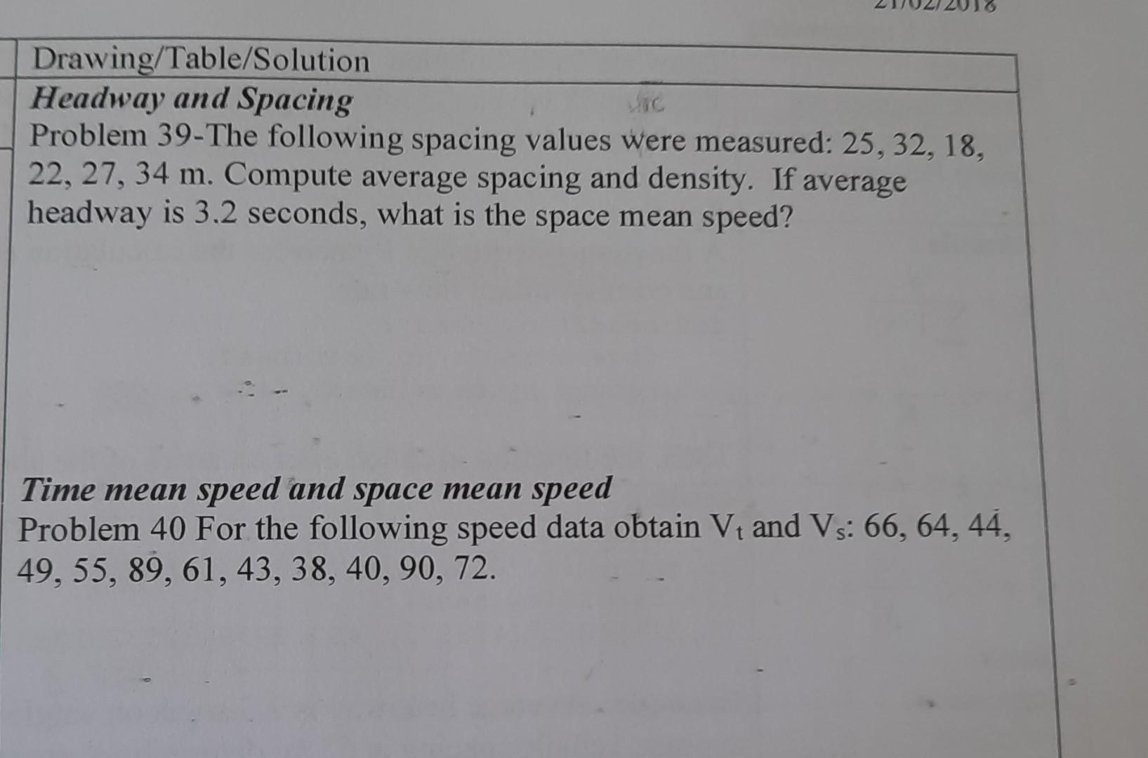 Solved Headway and Spacing Problem 39-The following spacing | Chegg.com