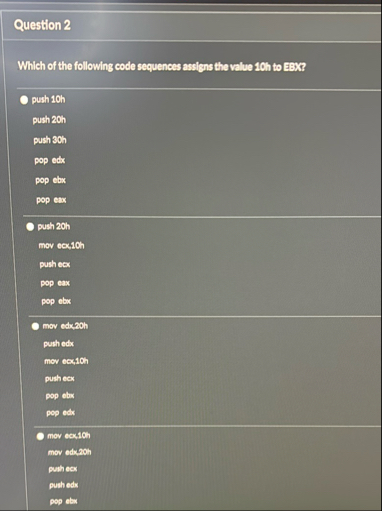 Solved Question 2Which of the following code sequences | Chegg.com