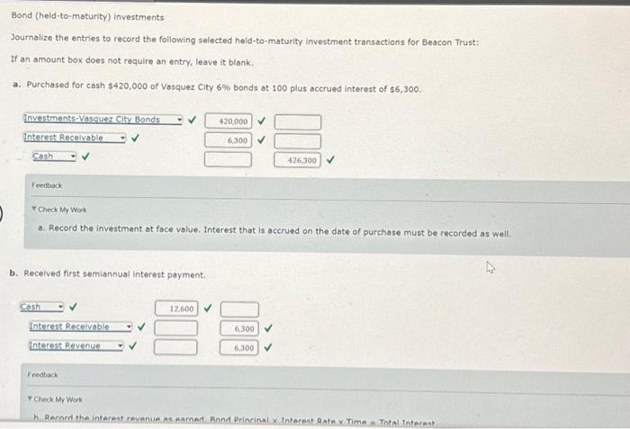 Solved Bond (held-to-maturity) investments Journalize the | Chegg.com