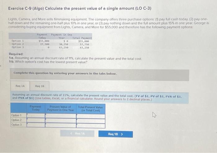 Solved Exercise C-9 (Algo) Calculate the present value of a | Chegg.com