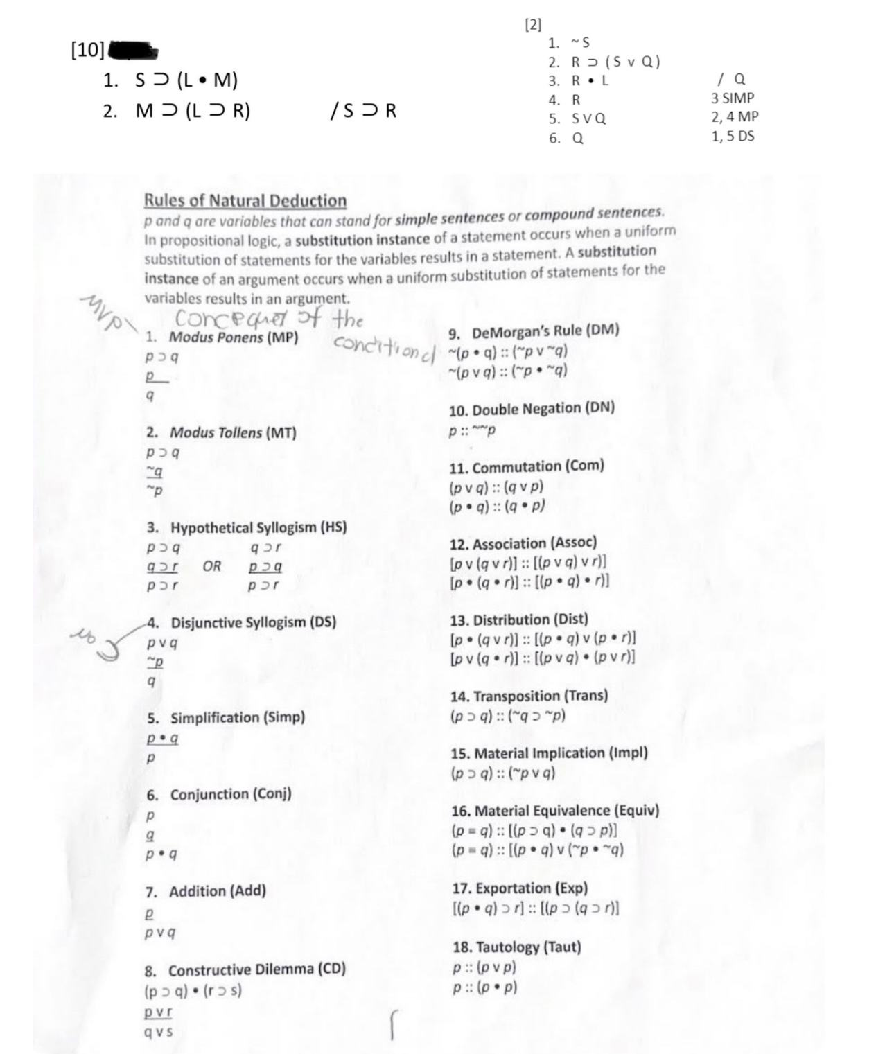 Solved Please use the 18 ﻿rules of deduction to derive the | Chegg.com
