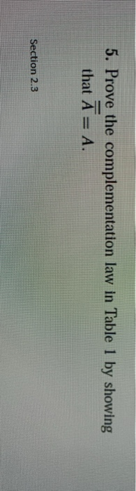 Solved 5. Prove the complementation law in Table 1 by | Chegg.com