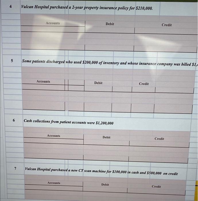 ENTRIES TR. NO 1 Vulcan Hospital purchased a new | Chegg.com
