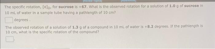 Solved UW LORD The specific rotation, Colp, for sucrose is | Chegg.com
