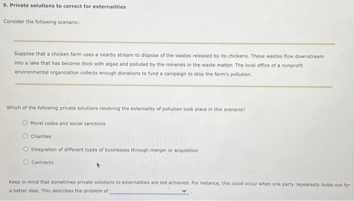 Solved 9. Private solutions to correct for externalities | Chegg.com
