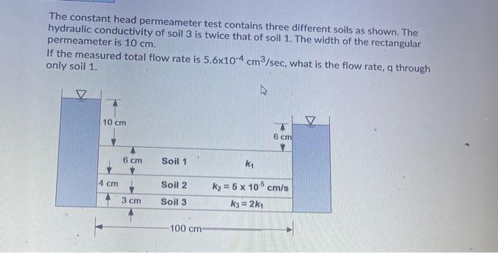 Solved The constant head permeameter test contains three | Chegg.com