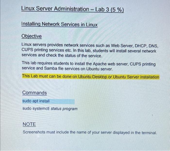Solved Objective Linux servers provides network services | Chegg.com