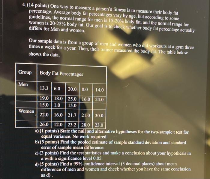 Solved 4. (14 points) One way to measure a person's fithess | Chegg.com