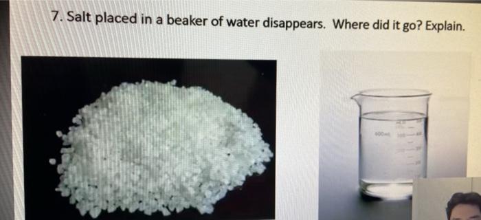 Solved 7. Salt placed in a beaker of water disappears. Where | Chegg.com