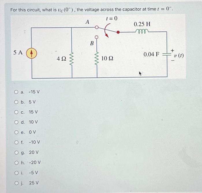 Solved For this circuit, what is vC(0−), the voltage across | Chegg.com