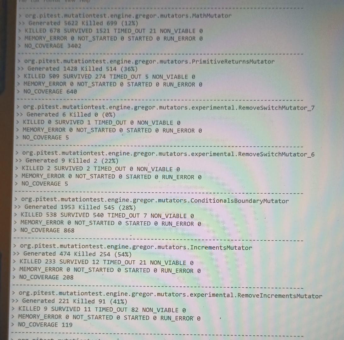 After running the mutation analysis, PIT will report | Chegg.com