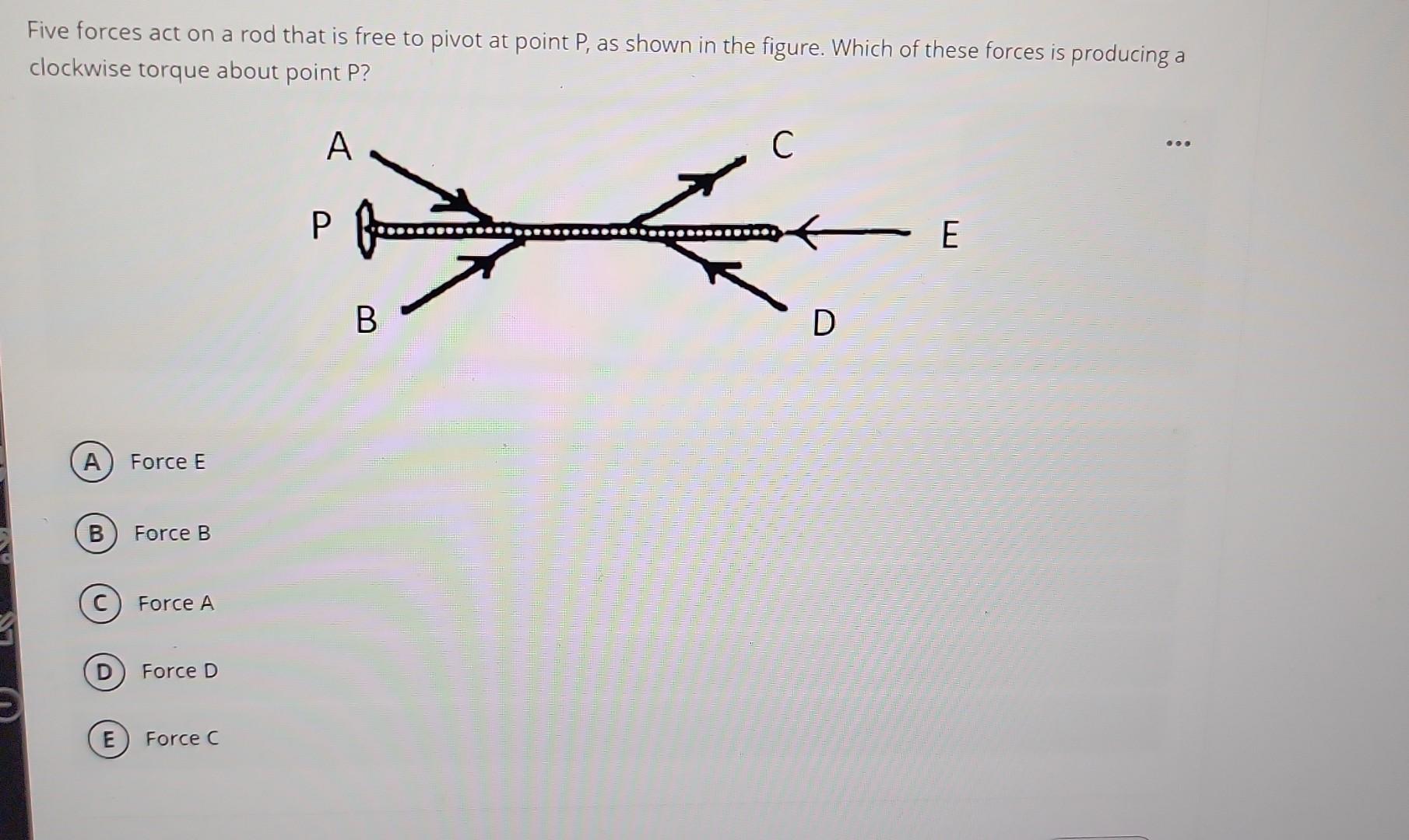 Solved Five forces act on a rod that is free to pivot at | Chegg.com