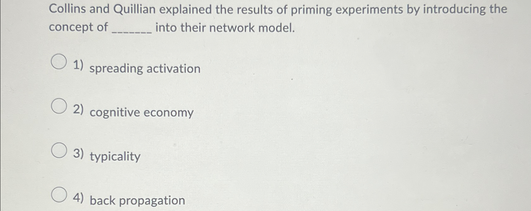Solved Collins and Quillian explained the results of priming | Chegg.com