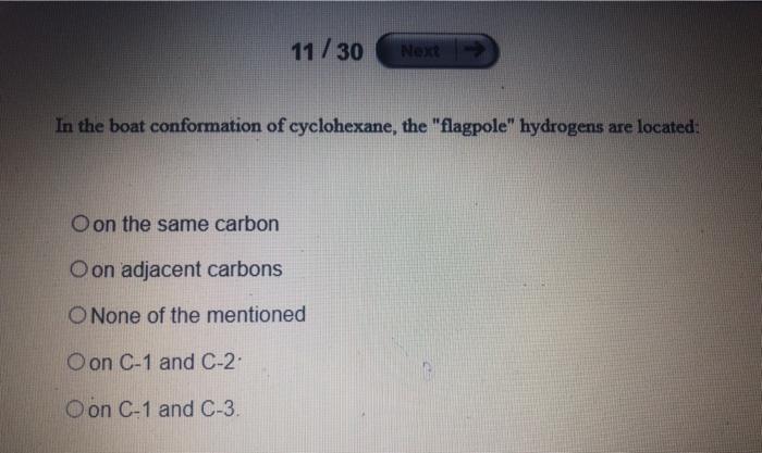 Solved 11/30 Next In the boat conformation of cyclohexane, | Chegg.com