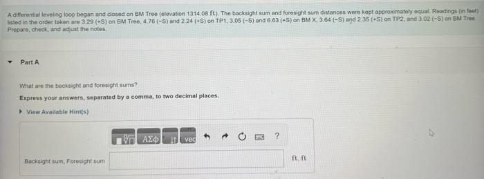 Solved A differential leveling loop began and closed on BM | Chegg.com