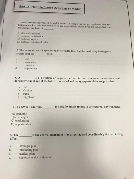 Solved Part 1: Multiple Choice Questions (5 marks) 1. Amal | Chegg.com
