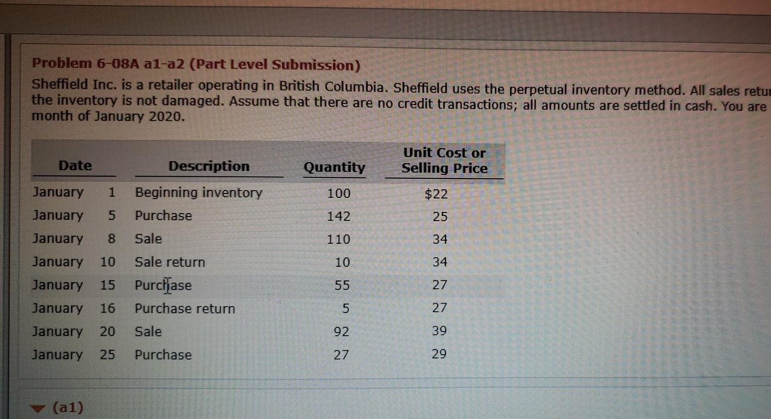 Solved Problem 6-08A al-a2 (Part Level Submission) Sheffield | Chegg.com