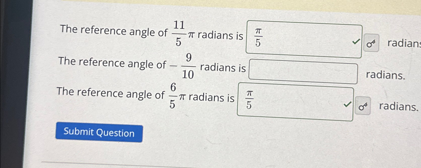 Solved The reference angle of 115π ﻿radians isThe reference | Chegg.com