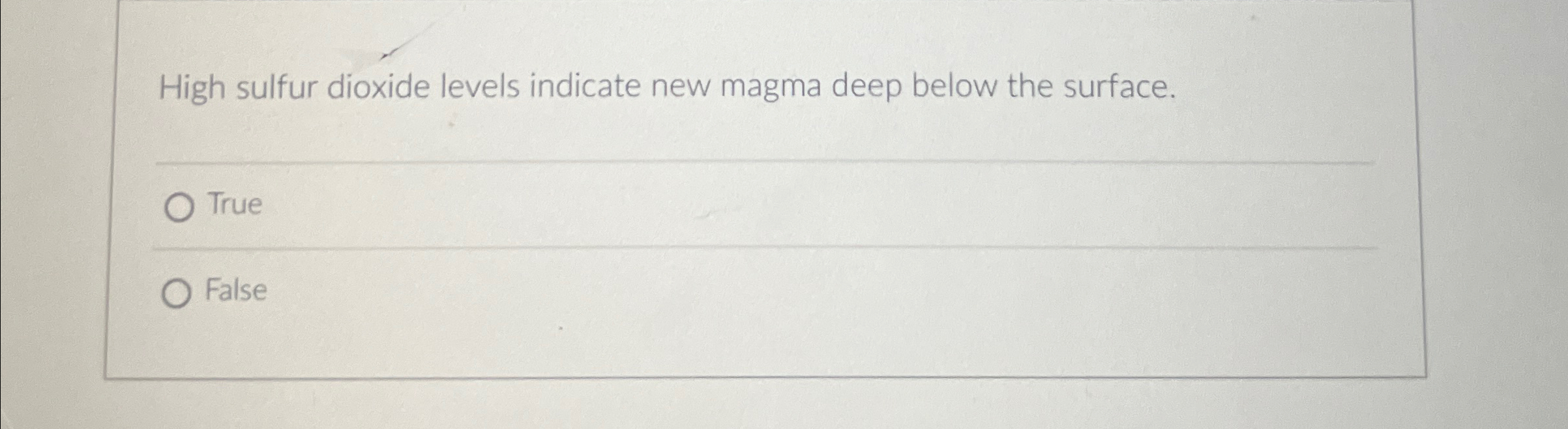 Solved High sulfur dioxide levels indicate new magma deep | Chegg.com